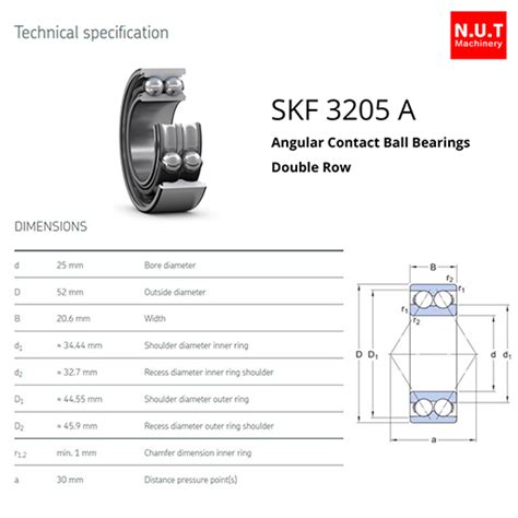 SKF 3205 A ตลับลูกปืนเม็ดกลมสองแถวสัมผัสเชิงมุม รังเหล็ก - NUT Machinery