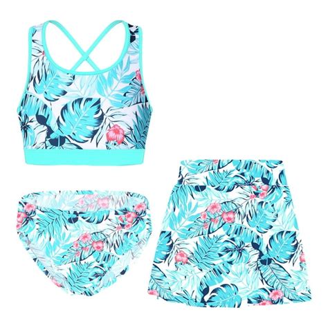 Yonghs Girls Printed Crop Tank Top With Skirts Bottoms 3 Piece Set Rash