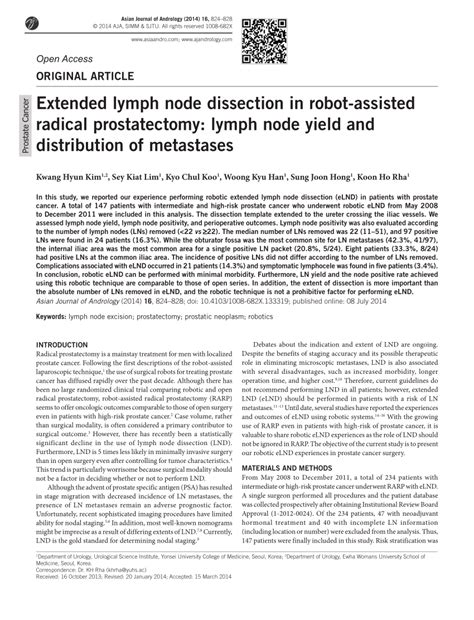 Pdf Extended Lymph Node Dissection In Robot Assisted Radical Prostatectomy Lymph Node Yield