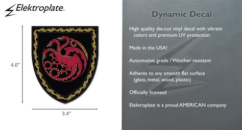 House Of The Dragon Targaryen Shield Dynamic Decal Elektroplate