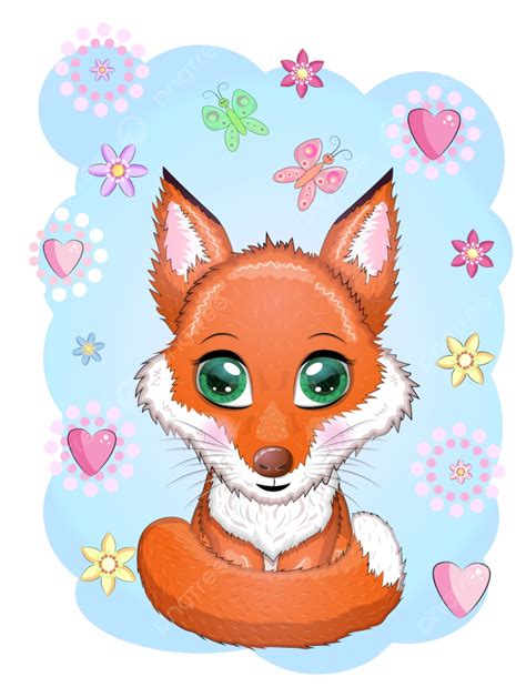 Fluffy Tail Vector Png Images Cute Red Fox With A Fluffy Tail Among Flowers Face Theme