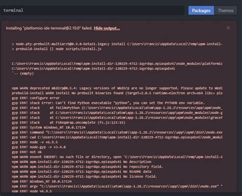 Installation Of Platformio Ide Terminal Failed For Atom Issue Platformio