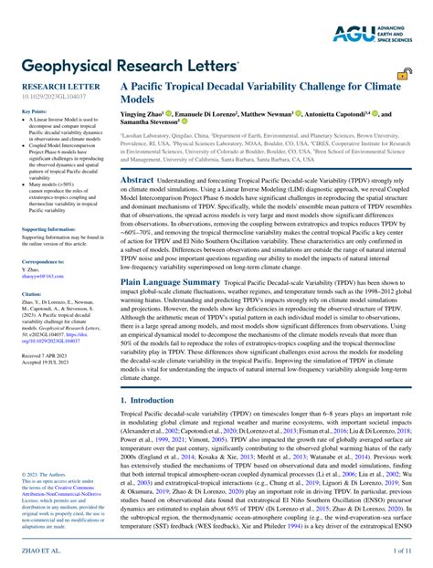 Pdf A Pacific Tropical Decadal Variability Challenge For Climate Models