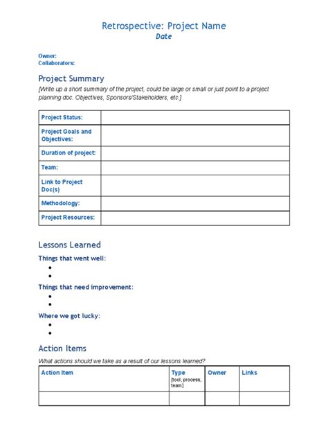 Retrospective Template Pdf