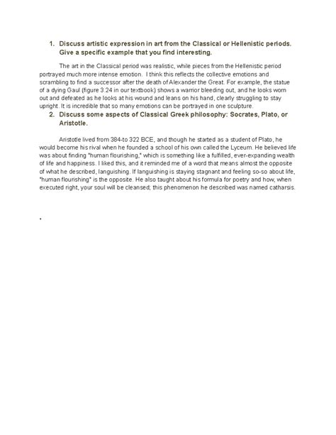 Humanities 1 Classical Greece And Hellenism Discussion Board Response