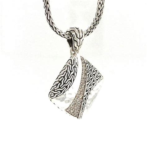 John Hardy Hammered Silver Diamond Pave Square Pendant Necklace