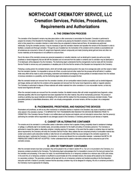 Top Authorization For Cremation Form Templates Free To Download In Pdf Format