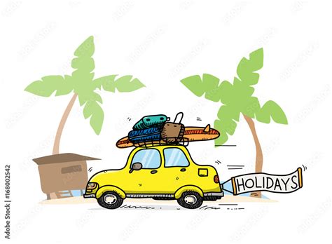 Summer Beach Holiday Trip A Hand Drawn Vector Cartoon Illustration Of