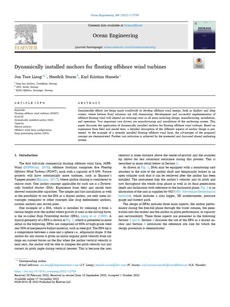 Dynamically Installed Anchors For Floating Offshore Wind Turbines Pdf Drag Physics Fluid