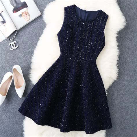 여성용 트위드 슬림 A 라인 모직 조끼 드레스 작은 향기 가을 겨울 상품드레스 Aliexpress