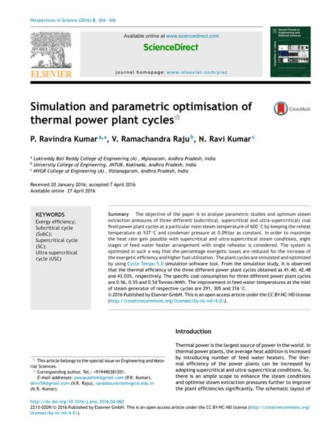 Pdf Simulation And Parametric Optimization Of Thermal Power Plant Cycles