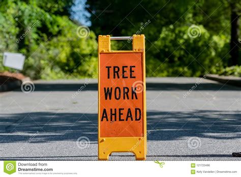 Tree Work Ahead Sign Stock Photo Image Of Work Industrial