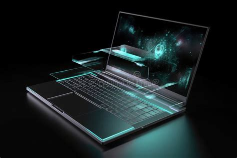 Laptop Hologram In The Air Projecting A 3d Interface With Translucent