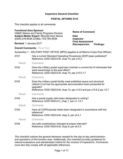 Inspectors General Checklist Docest