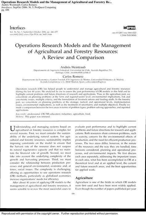 Pdf Operations Research Models And The Management Of Agricultural And