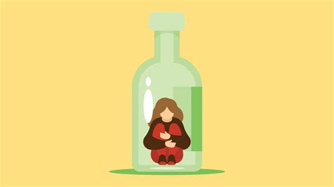 Isolated Female Character Surronded And Prisoned In A Bottle From