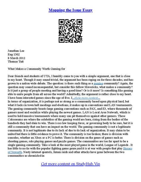 Essay Mapping Essay Mapping Mapping The Issue Essay Jonathan Lee Eng 1302 8 March 2012 Thomas