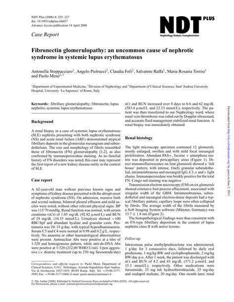 Pdf Fibronectin Glomerulopathy An Uncommon Cause Of Nephrotic