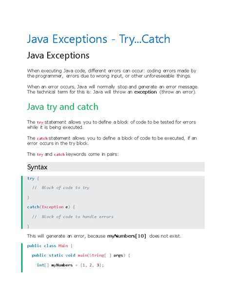 Exceptions Try Catch Of Java Programming Java Exceptions Try