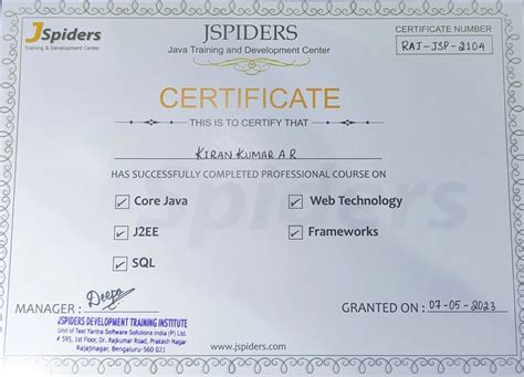 Successfully Completed Full Stack Development Course At Jspiders