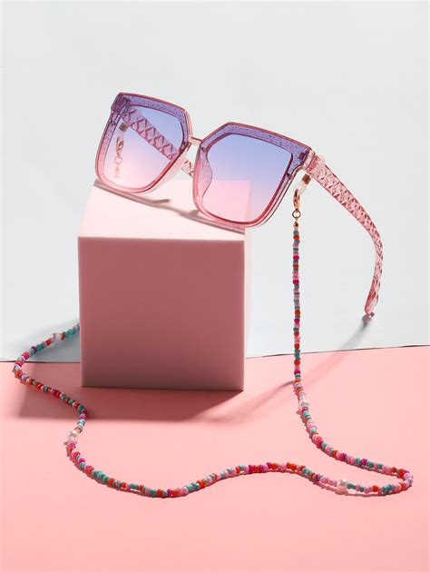 نظارات شمسية إطار مربع مع سلسلة نظارات بنات