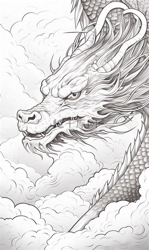 国风龙年龙简约线条画插画图片 千库网