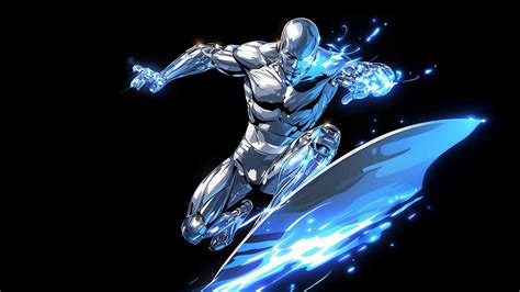 Free Silver Surfer Harnessing Cosmic Power Desktop Wallpaper
