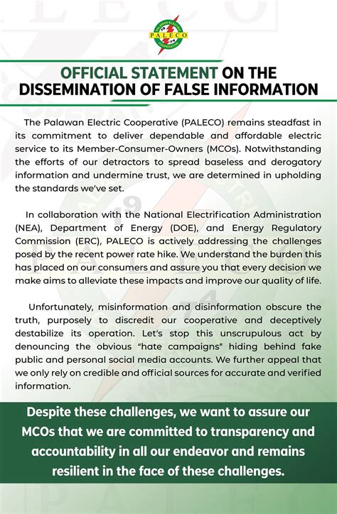 Official Statement On The Dissemination Of False Information Palawan