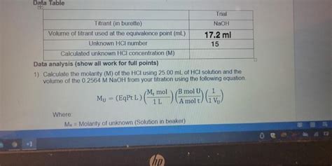 Solved Data Table 15 Trial Titrant (in burette) NaOH Volume | Chegg.com