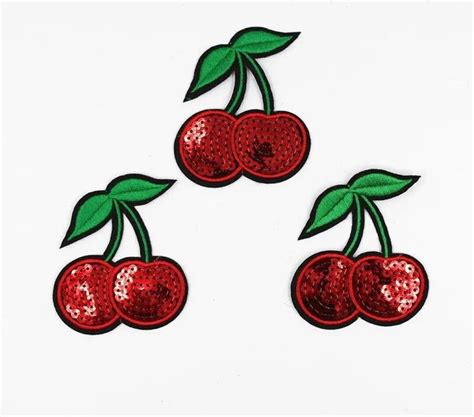 3pcs Red Cherries Sequin Embroidered Iron On Patches Etsy