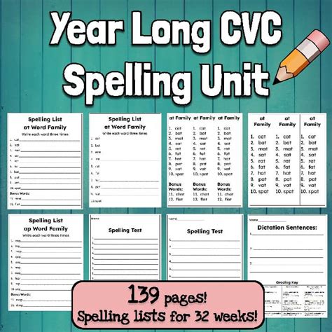 Year Long Kindergarten 1 Spelling Unit Short Vowels Cvc Word Families