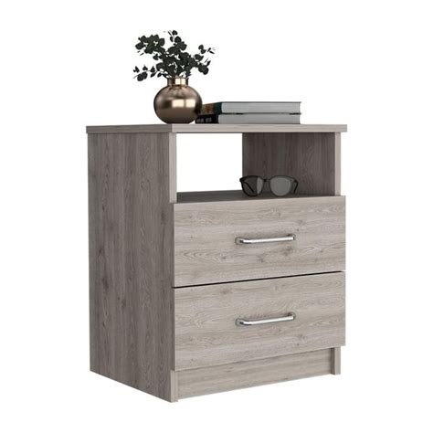 Dropship Nightstand Olienza Two Drawers One Shelf Light Gray Finish To Sell Online At A Lower