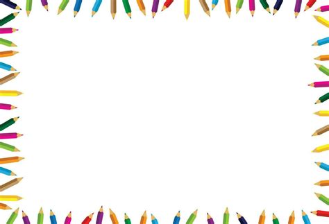 Colorful Pencils Frame Border On White Background Crayons Colorful