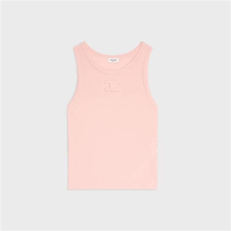 Triomphe Tank Top In Ribbed Cotton Light Peach Celine