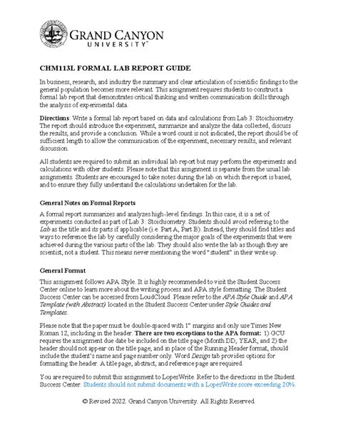 Guide Formal Report Chm113l Formal Lab Report Guide In Business