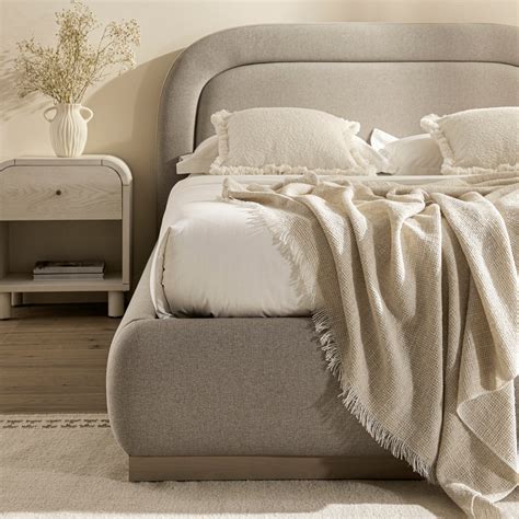 Luella Upholstered Wooden Plinth Base Storage Bed Sand Fabric Daals