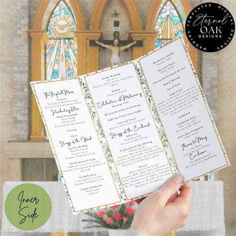 Eucalyptus Catholic Wedding Mass Program Full Mass Trifold Catholic Wedding Template Canva