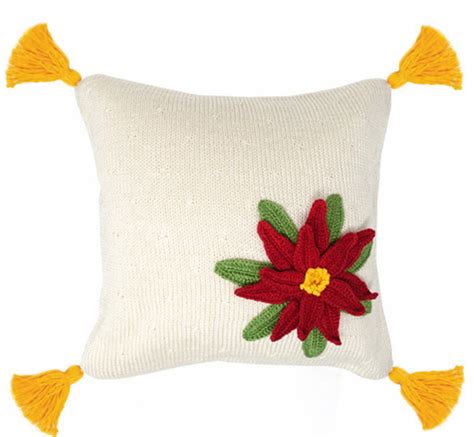 10x10 Pointsetta Flower With Yellow Tassles Pillow With Insert Pangea
