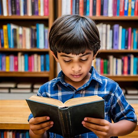 Young Boy Reading In A Library Premium Ai Generated Image