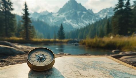 Closeup Of A Compass On A Map For Adventure Planning Premium Ai