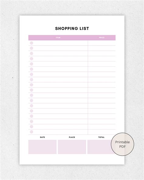 Printable Shopping List Template Grocery Planner A4 A5 Letter Pdf