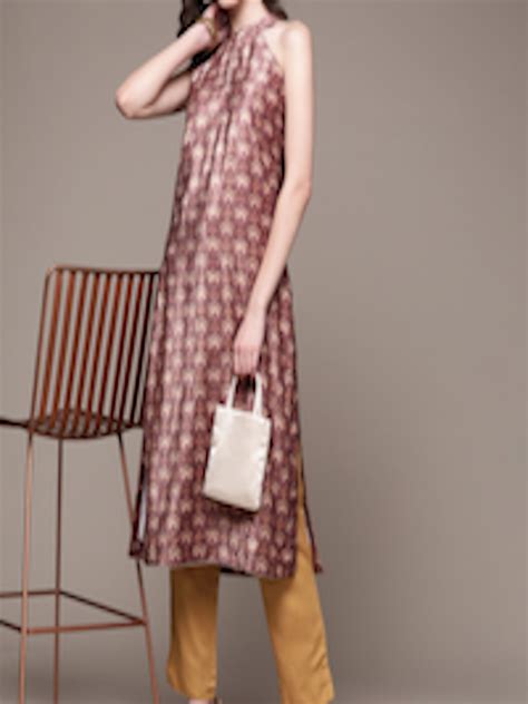 Buy Aarke Ritu Kumar Women Brown Ethnic Motifs Printed Velvet Kurta