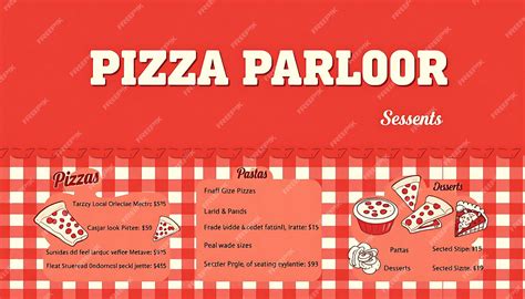 Pizza Parlor Menu With Classic Red And White Checkered Patterns