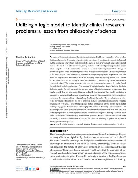 Pdf Utilizing A Logic Model To Identify Clinical Research Problems A