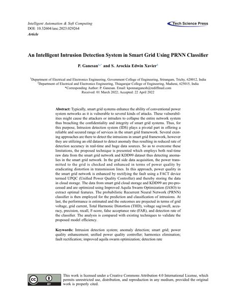 pdf an intelligent intrusion detection system in smart grid using