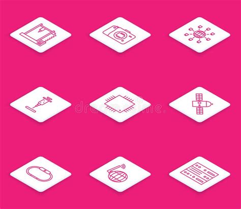 Set Line 3d Printer Mirrorless Camera Social Network Syringe Processor With Microcircuits