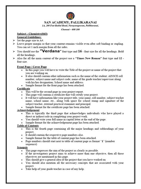 Che Investigatory Project Guidelines Pdf