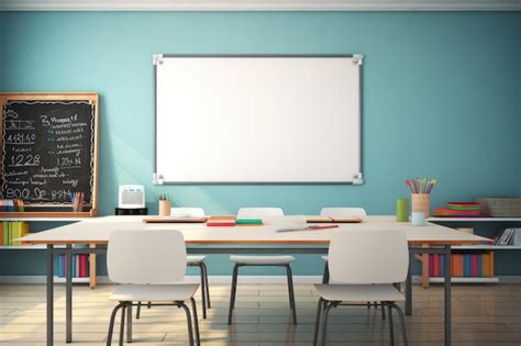 Premium Ai Image Blue Wall Background Classroom Interior With Modern