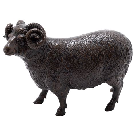 20th Century Bronze Exmoor Horn Sheep Near Life Size For Sale At