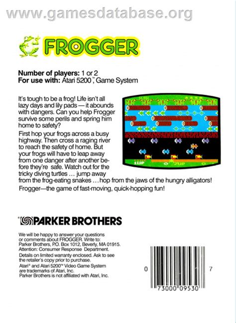 Frogger Atari 5200 Artwork Box Back